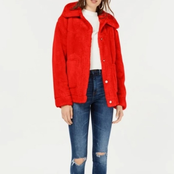 Jou Jou | Jackets & Coats | Jou Jou Red Faux Fur Button Down Coat ...